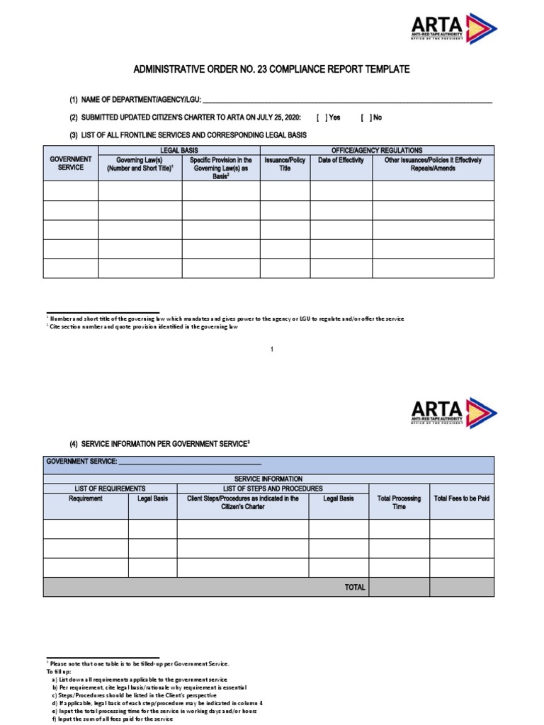 Administrative Order No. 23 Compliance Report Template | PDF | Legal ...