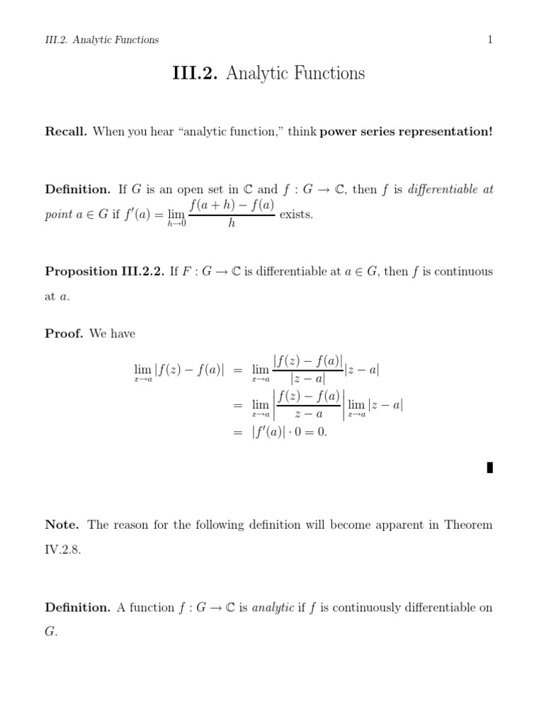 III-2 Analytic Functions | PDF | Power Series | Derivative III-2 Analytic Functions | PDF | Power Series | Derivative