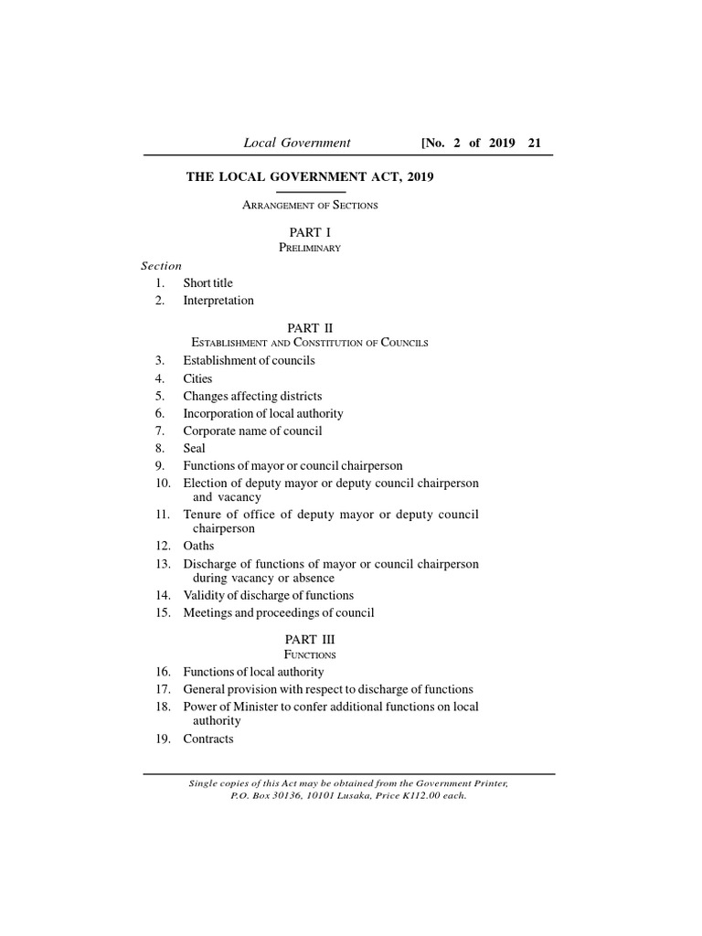 The Local Government Act No. 2 of 2019 PDF | PDF | Mayor | By Law