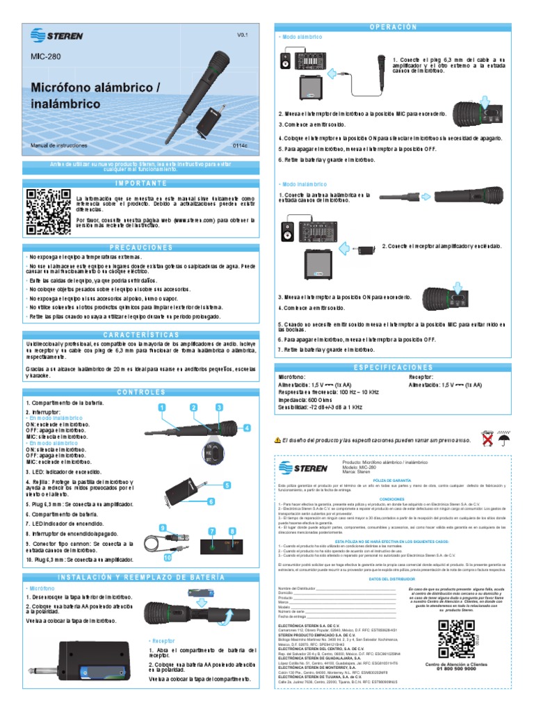 MIC 280 Instr PDF | Descargar gratis PDF | Electrónica de audio | Tecnología de sonido