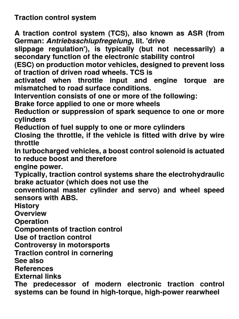 Traction Control System TCS | PDF | Mechanical Engineering | Transport