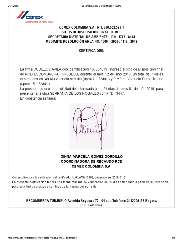 Escombrera RCD - Certificado 13303 | PDF