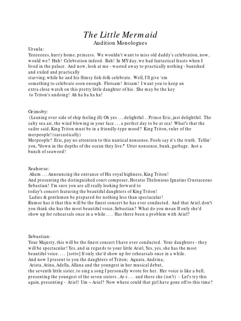 The Little Mermaid Audition Monologues - 201308191521406907 PDF | PDF