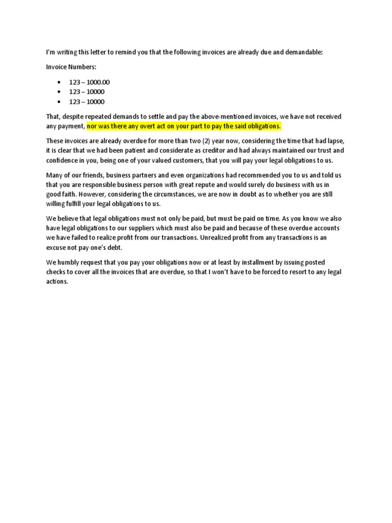 Soft Demand Letter | PDF