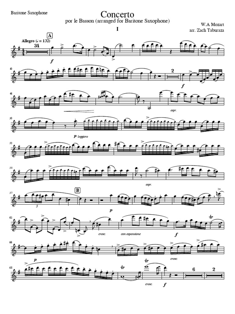 Mozart Bassoon Concerto (Bari Sax Arr.) MVT I Pierne Cad PDF | PDF ...