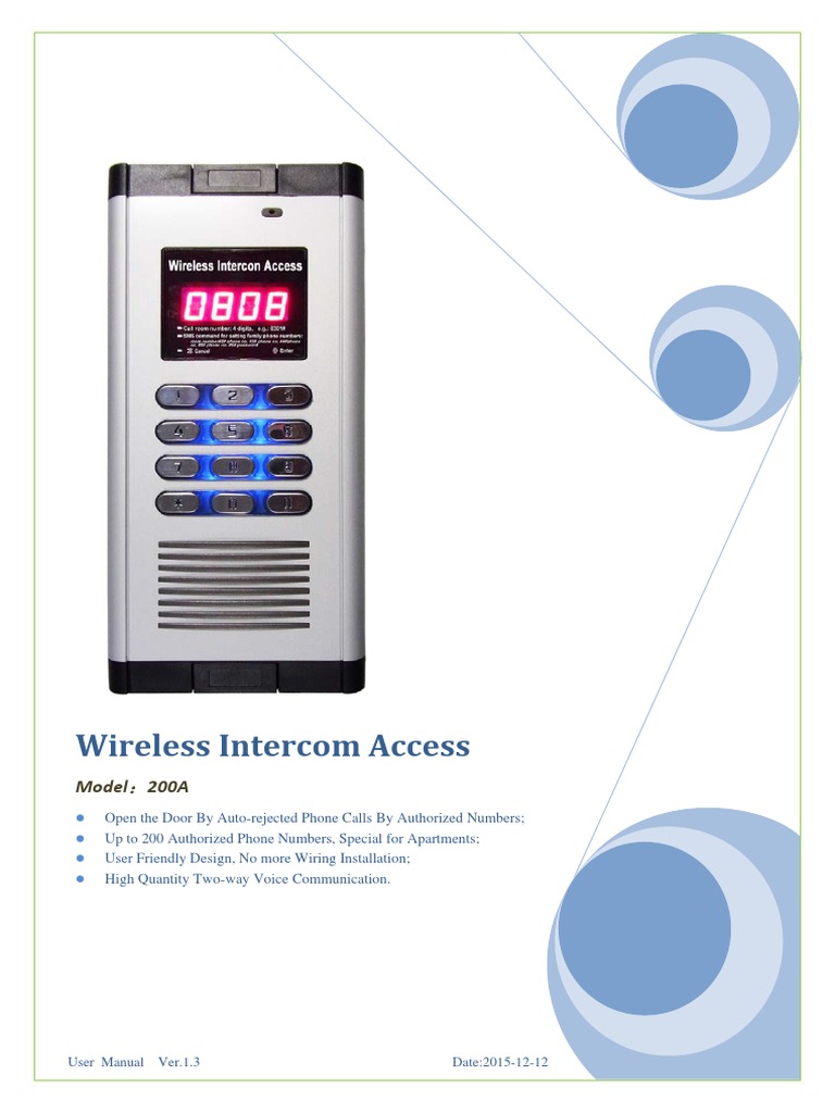 200A Wireless Intercome Access User Manual en - v1.4 | PDF | Telephone ...