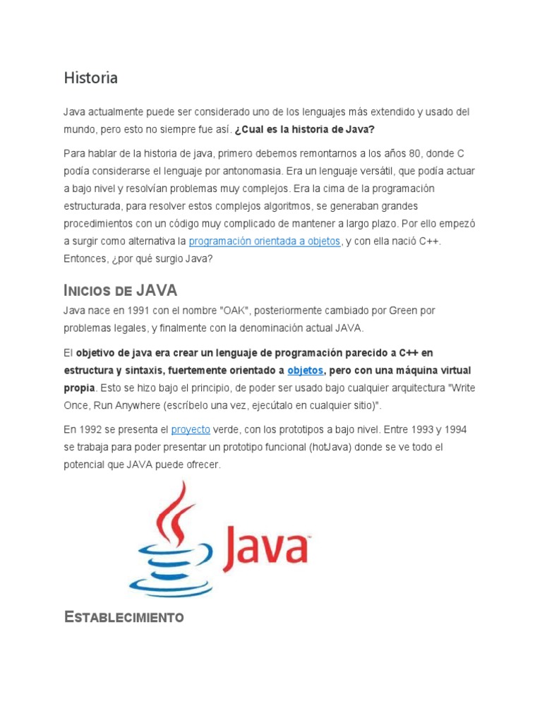 Historia: I Java | PDF | Java (lenguaje de programación) | Ingeniería ...