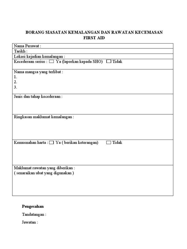 Borang Penyiasatan Kemalangan Dan Rawatan Kecemasan | PDF