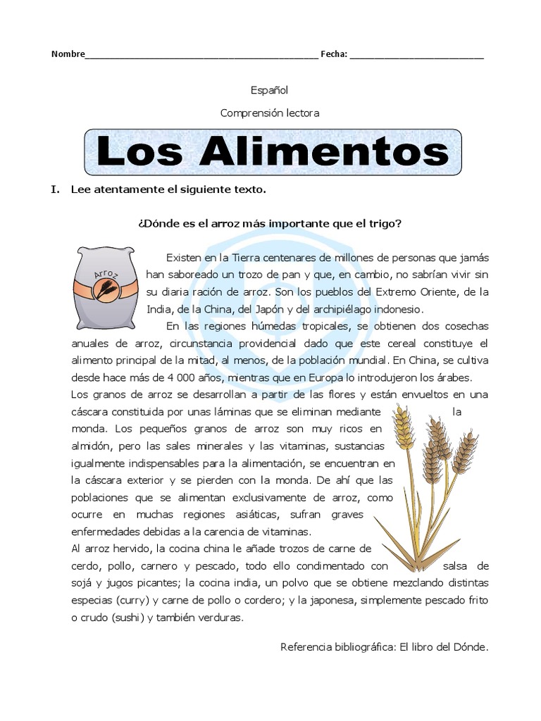 #1-Comprensión Lectora (Primaria) | PDF | Arroz | Cereales