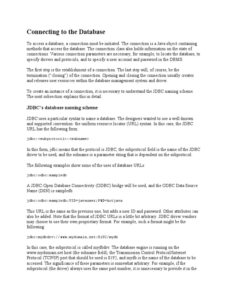 JDBC Opening and Closing Connections | PDF | Databases | Java (Programming Language)