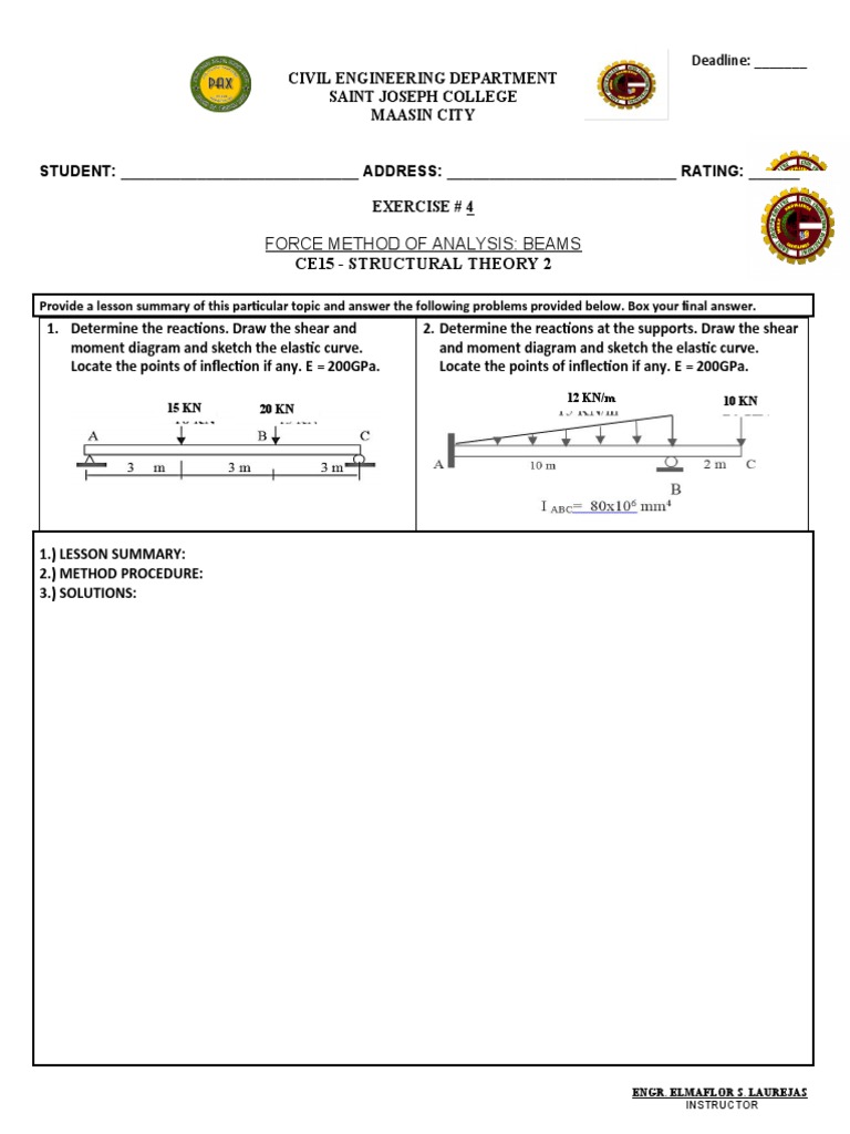 Force Method Analysis: Beams Exercise | PDF