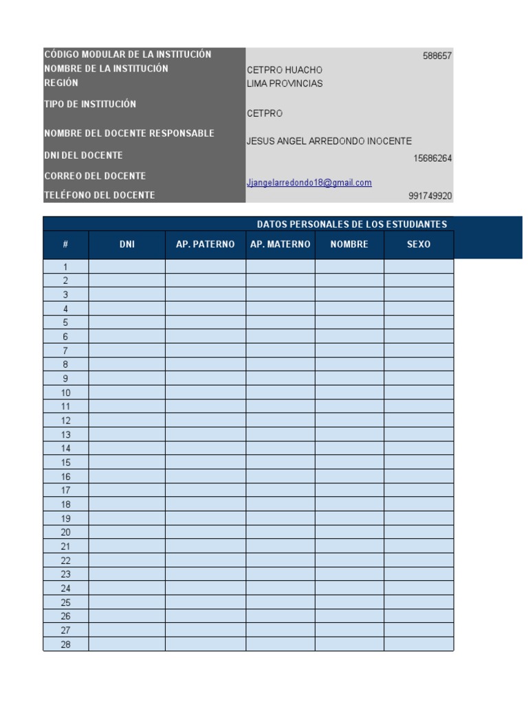 Formato 1 - Nomina de Inscripción A Cursos - CETPRO-HUACHO | PDF | Costa Rica | Maestros