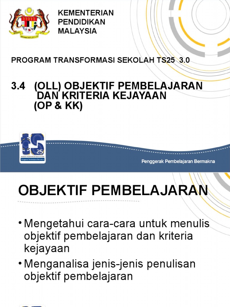 3.4 (Oll) Objektif Pembelajaran Dan Kriteria Kejayaan (OP & KK)
