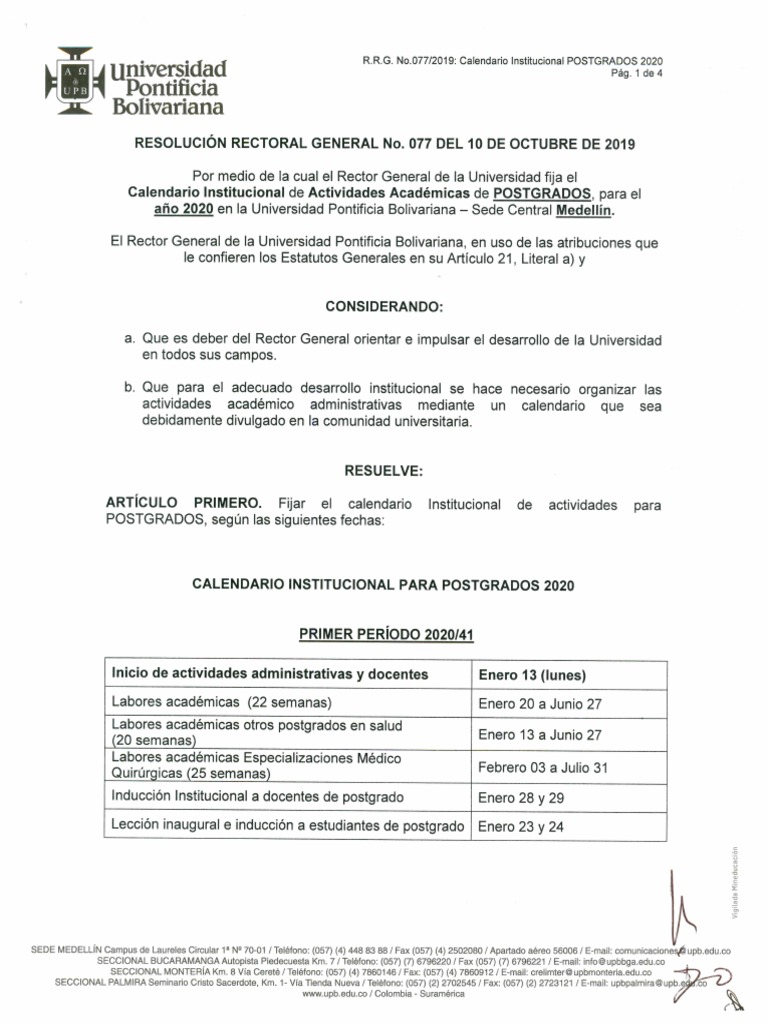 Calendario Académico UPB | PDF