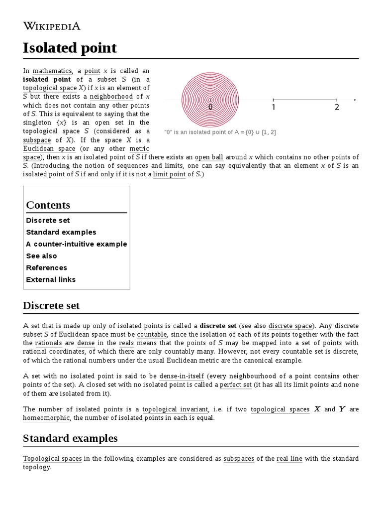Isolated Point: Isolated Point of A Subset S (In A | PDF | Metric Space ...