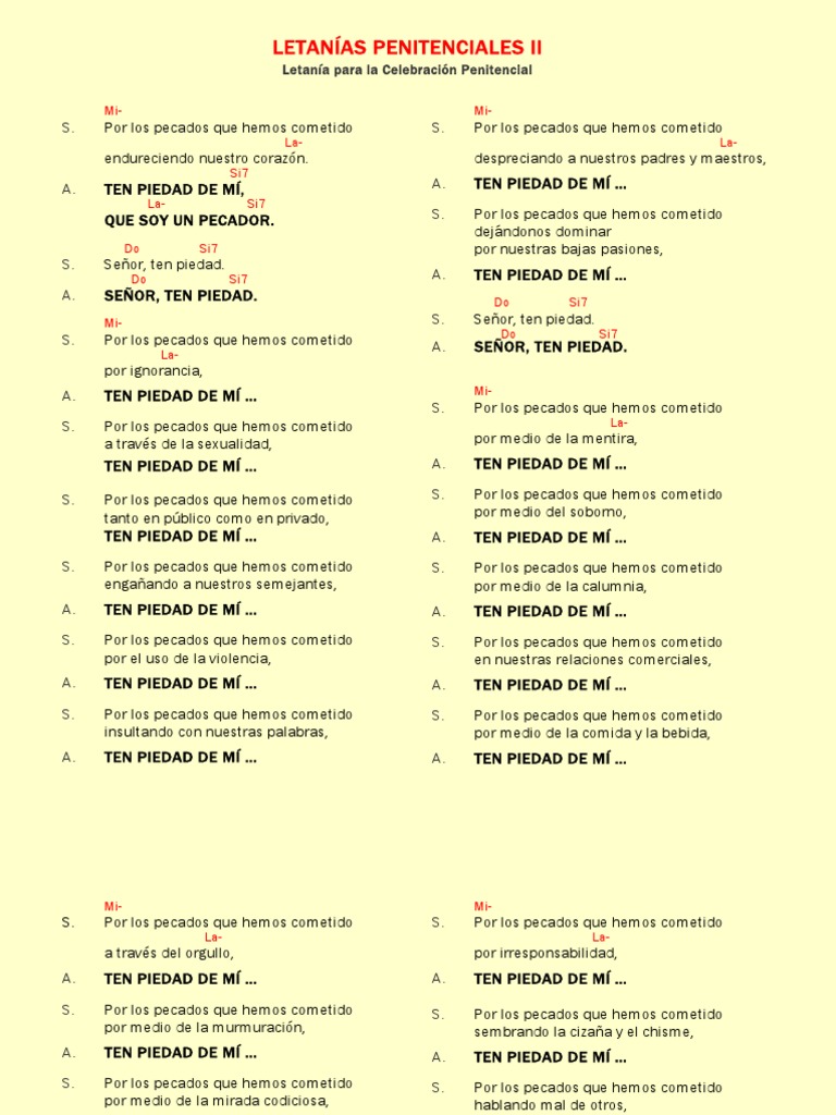 Letanias Penitenciales II - Larga | PDF | Oración Cristiana | Liturgia ...