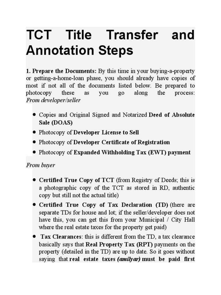 TCT Transfer and Annotation Guide | PDF | Receipt | Taxes