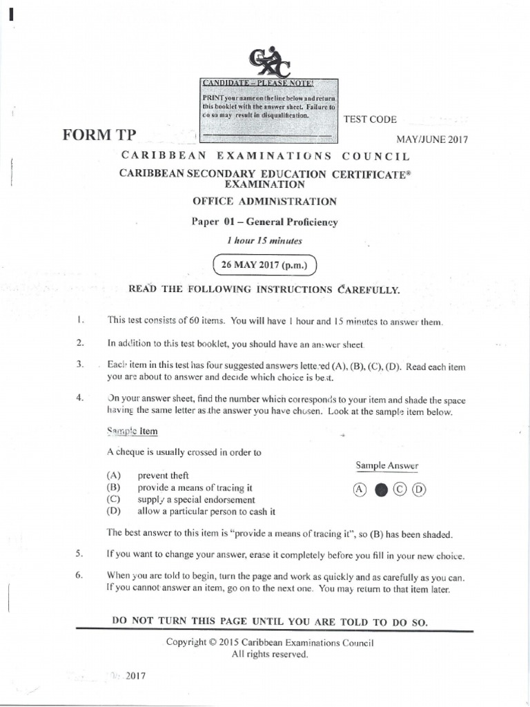 CSEC Office Administration P1 June 2017 | PDF