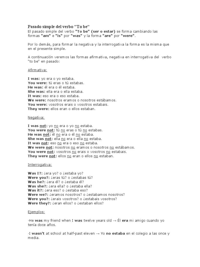 Pasado Simple Del Verbo "To Be" | PDF
