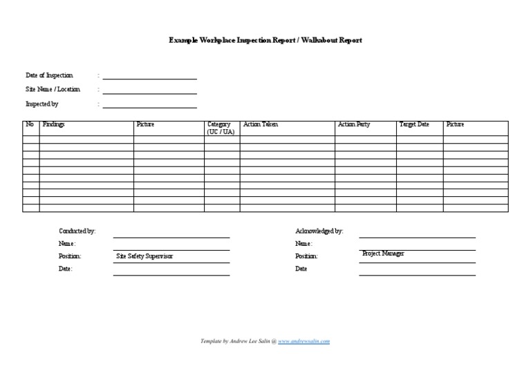 Example Workplace Inspection Report / Walkabout Report: Template by ...