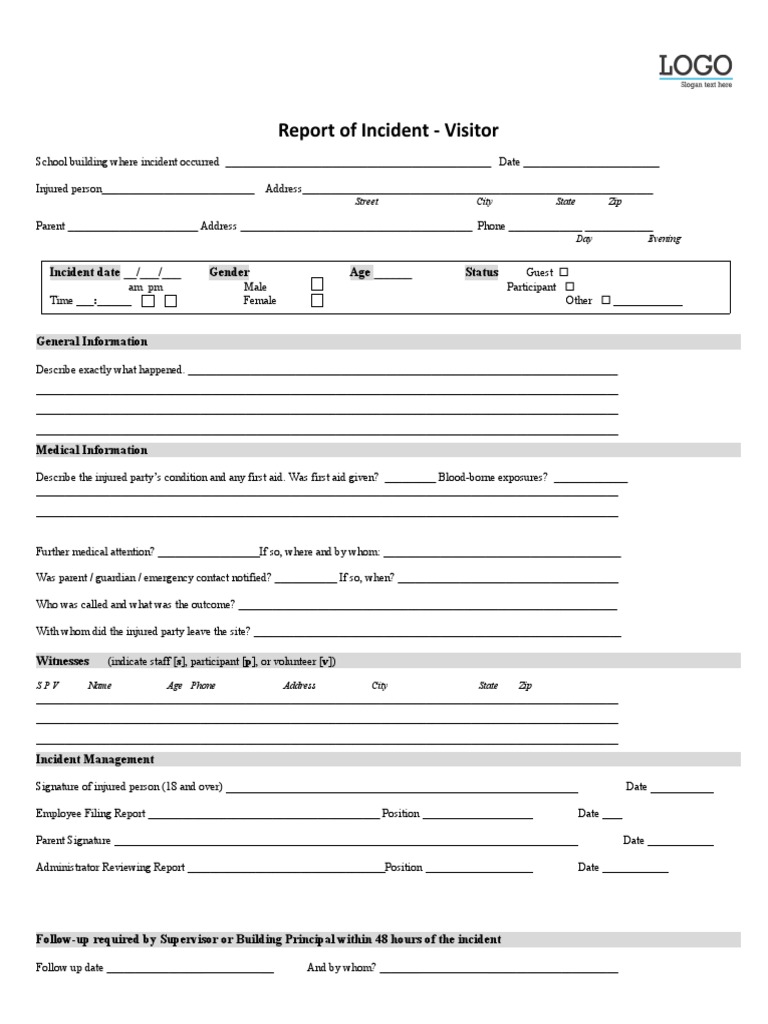 Report of Incident - Visitor | PDF | Thorax | Injury