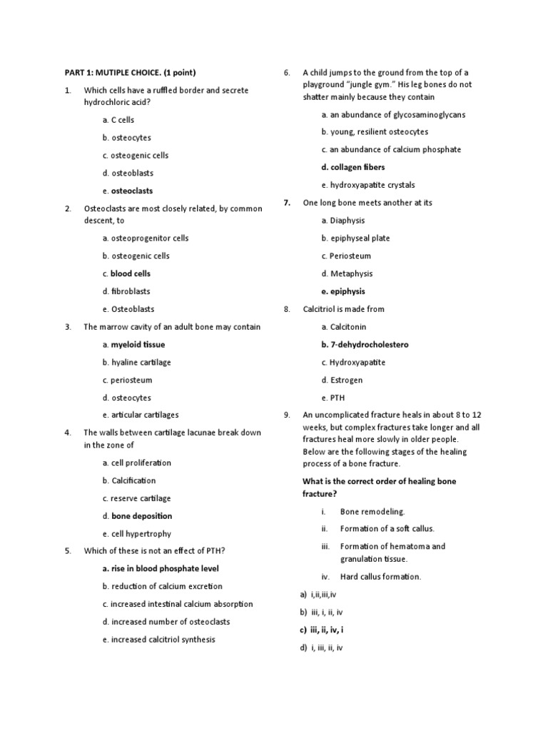 Skeletal System Quiz 1 | PDF | Osteoblast | Bone