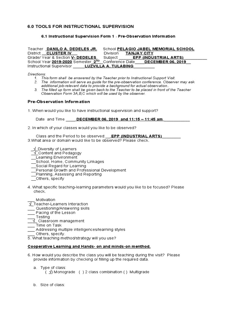 6.0 Tools For Instructional Supervision | Download Free PDF | Teachers ...