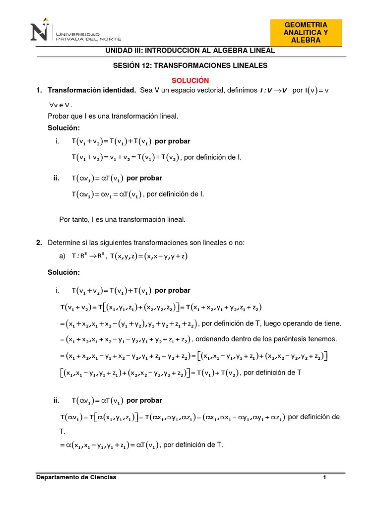 Solucion Ht12 Transformaciones Lineales | PDF | Mapa lineal | Funciones y mapeos