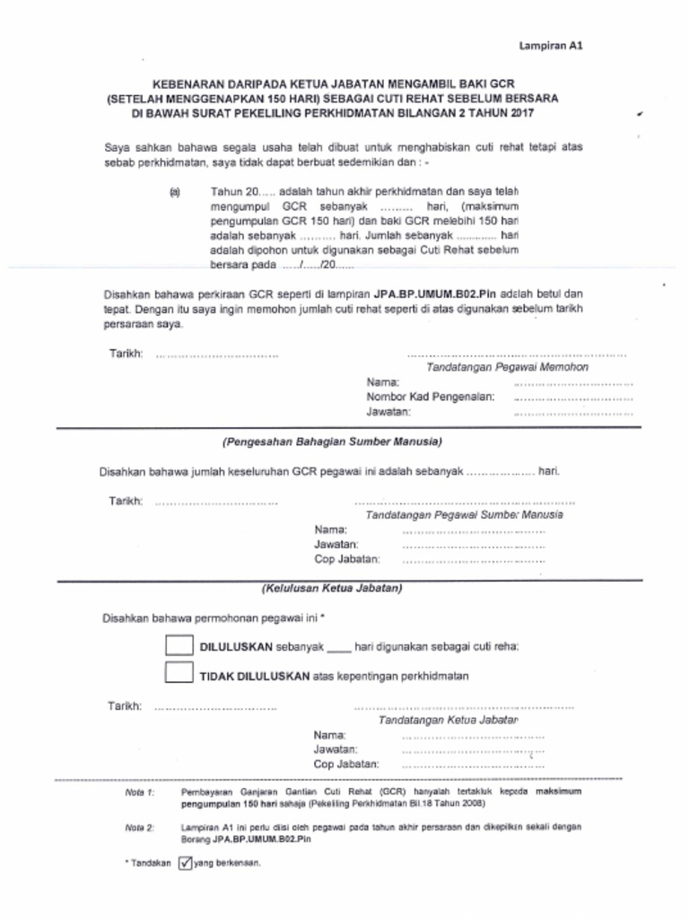 Kebenaran Daripada Ketua Jabatan Mengambil Baki GCR Setelah Menggenapkan 150 Hari Sebagai Cuti ...