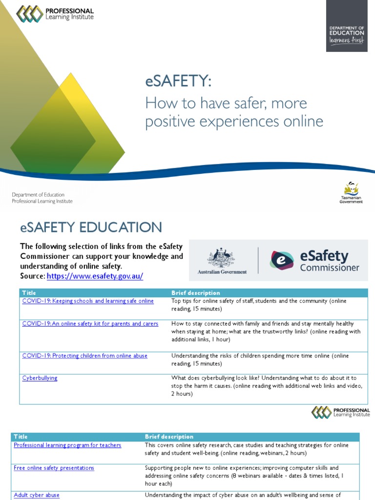Esafety:: Department of Education Professional Learning Institute | PDF ...
