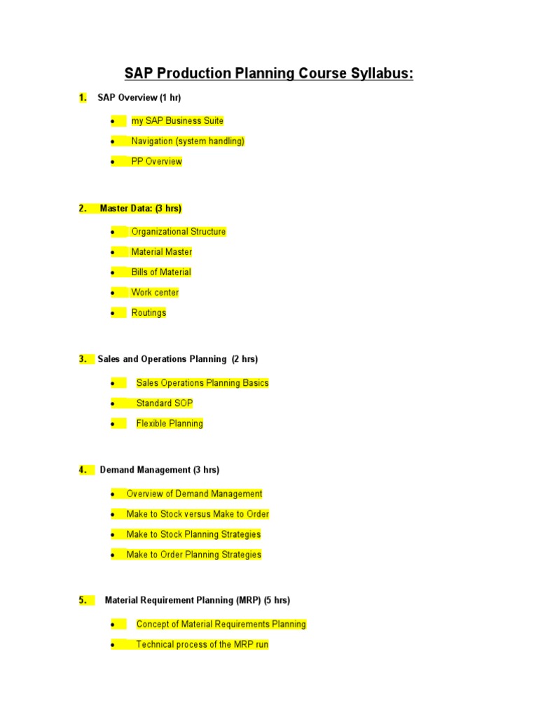 SAP PP Course Syllabus | PDF