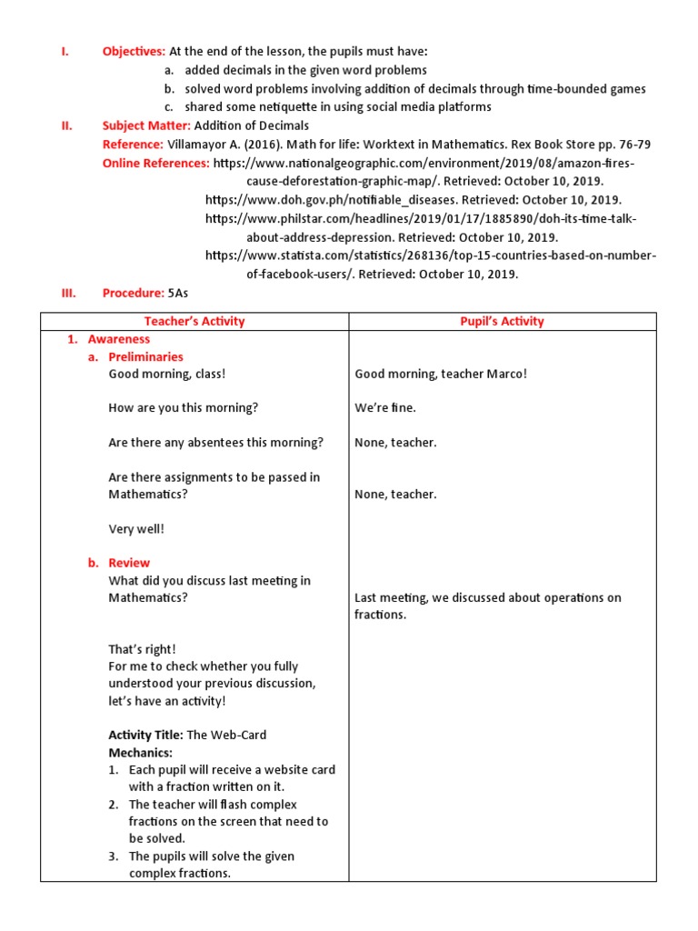 Adding Decimals Lesson Plan | PDF | Social Media | Popular Culture ...