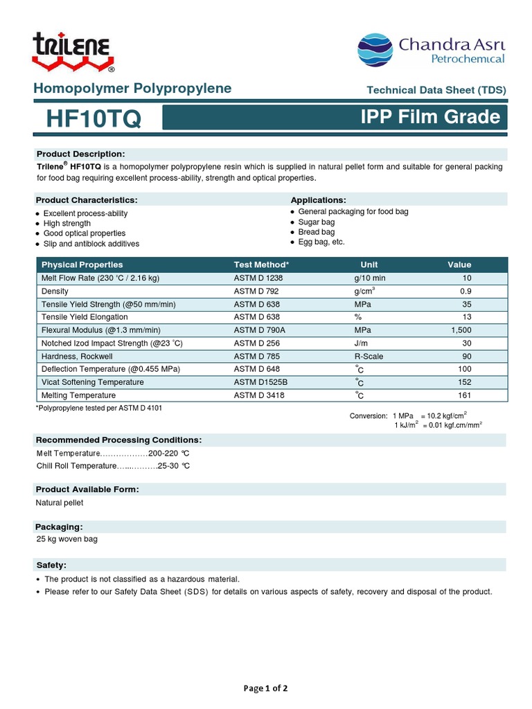 HF10TQ: IPP Film Grade | PDF | Packaging And Labeling | Materials