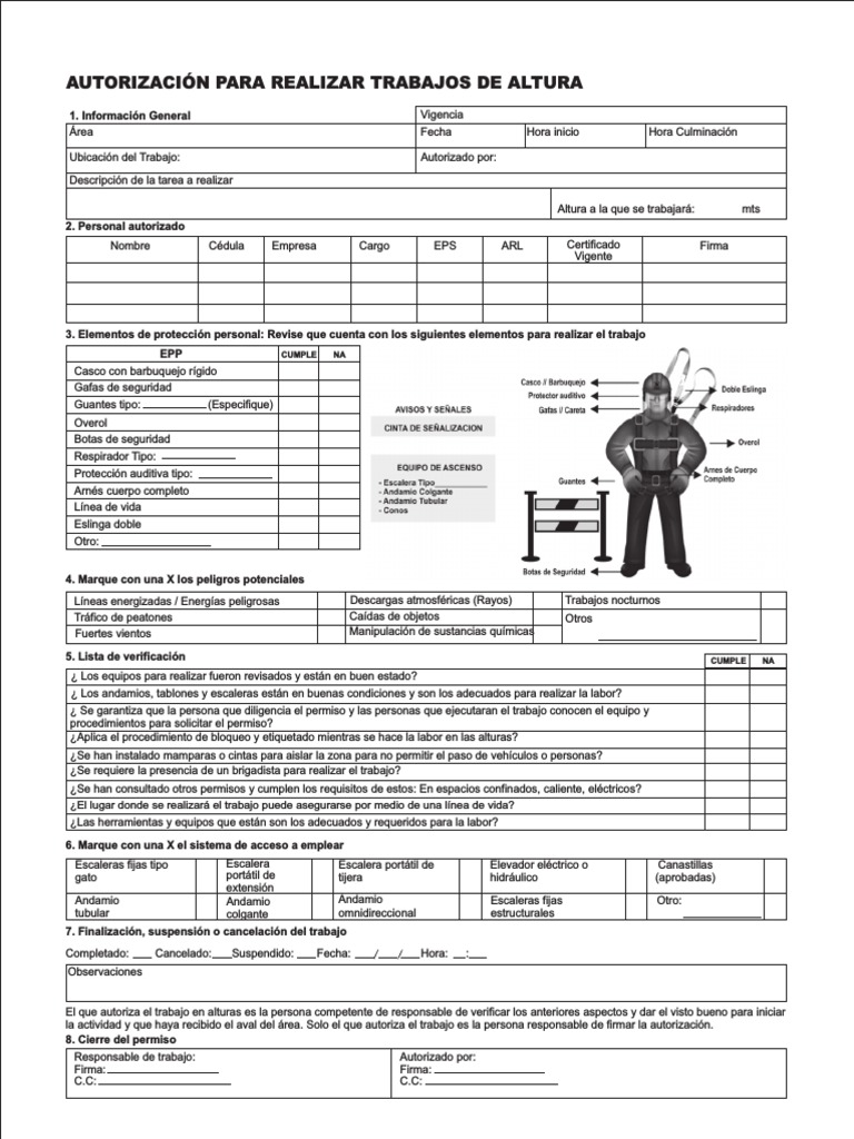 Formato Permiso de Trabajo en Alturas | PDF | Andamio | Naturaleza