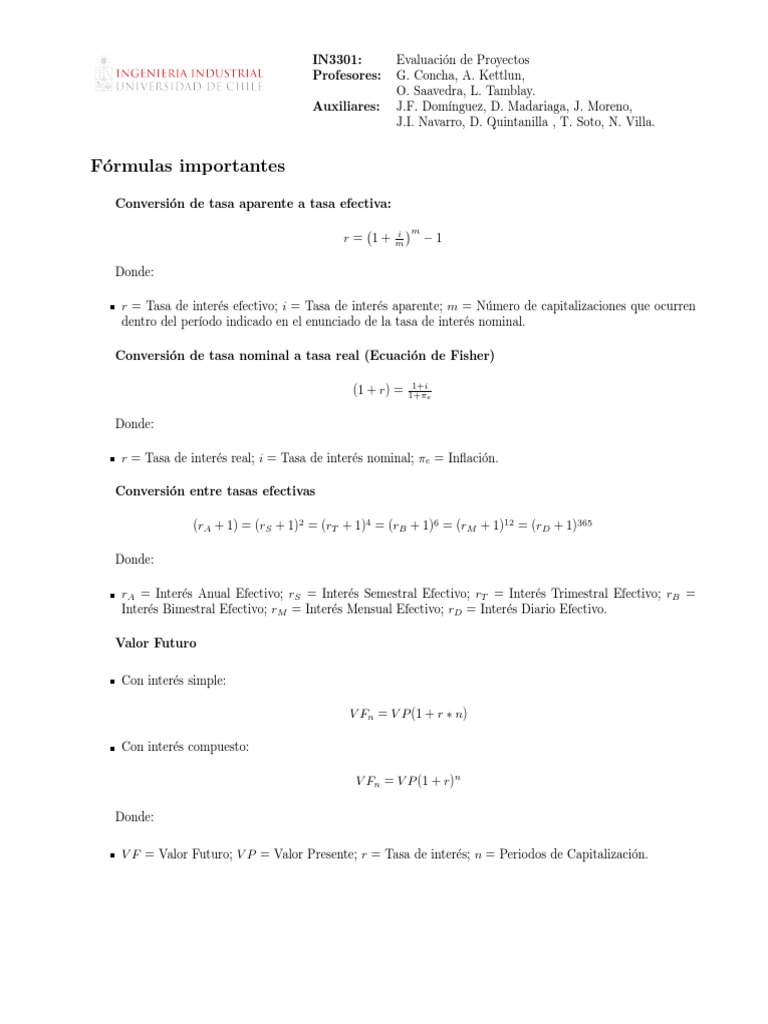 Resumen y Explicacion de Formulas de Matematicas Financieras | PDF ...