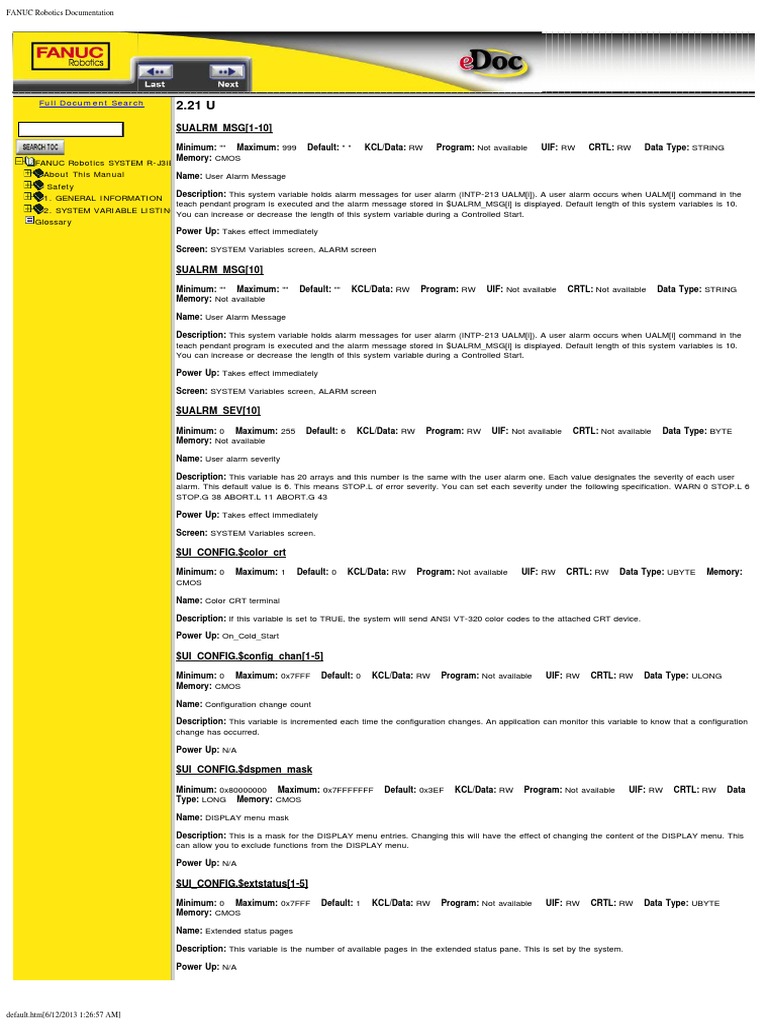 FANUC Robotics Documentation U | PDF | Variable (Computer Science) | Computer Memory