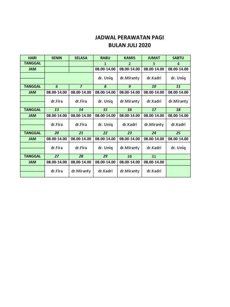 Jadwal Mod Juli 2020 | PDF