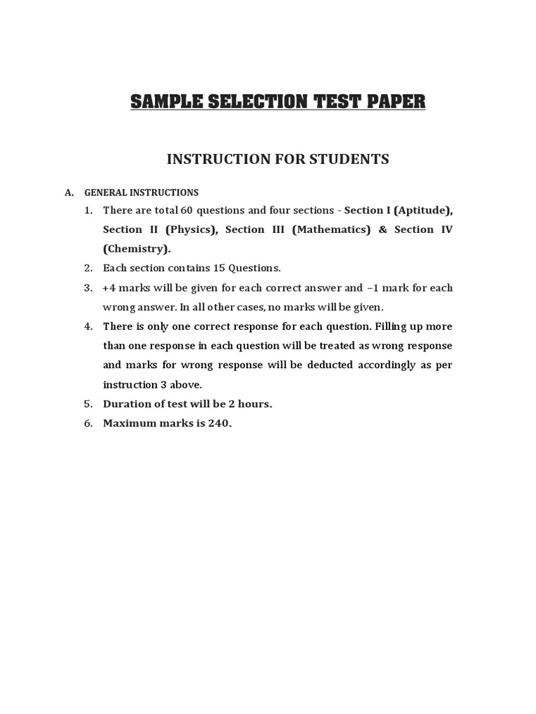 Instruction For Students: Section II (Physics), Section III ...