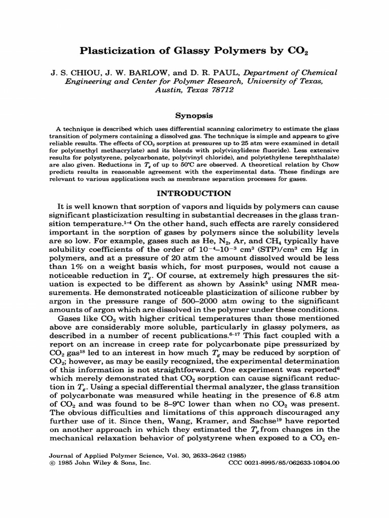 Plasticization of Glassy Polymers by | Download Free PDF | Differential ...