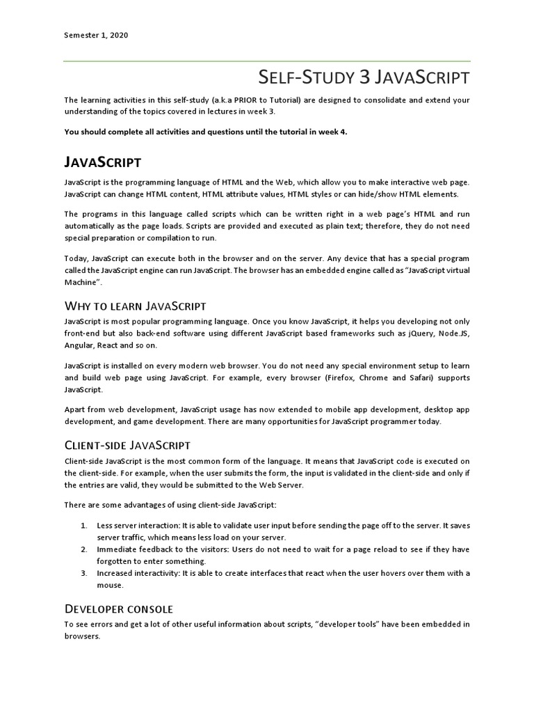 S - S 3 J S: ELF Tudy AVA Cript | PDF | Dynamic Web Page | Java Script