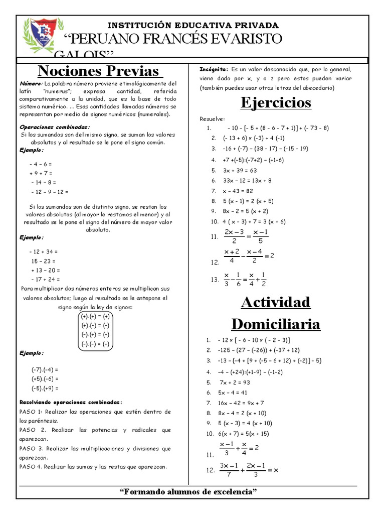 Ecuaciones De Un Paso Con Números Enteros