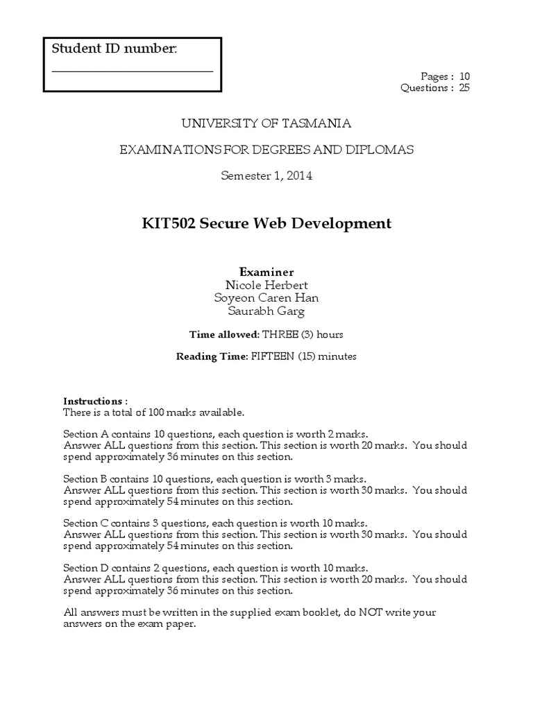 KIT502 Secure Web Development Exam 2014 | PDF | World Wide Web ...