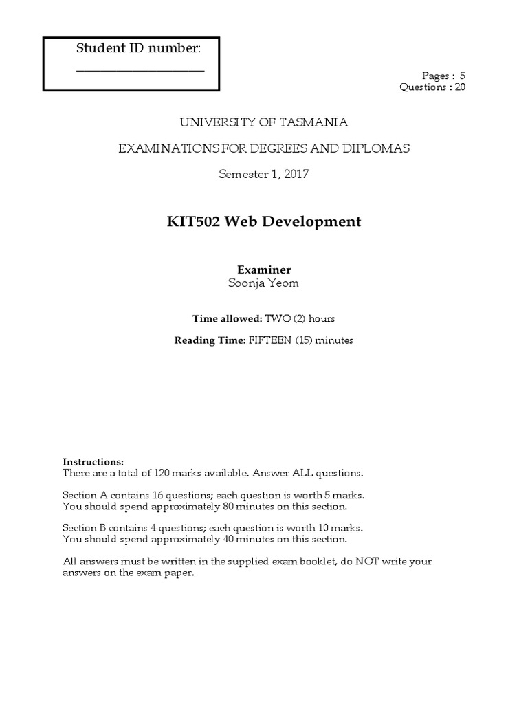 KIT502 Web Development Exam 2017 | PDF | Dynamic Web Page | Ajax ...