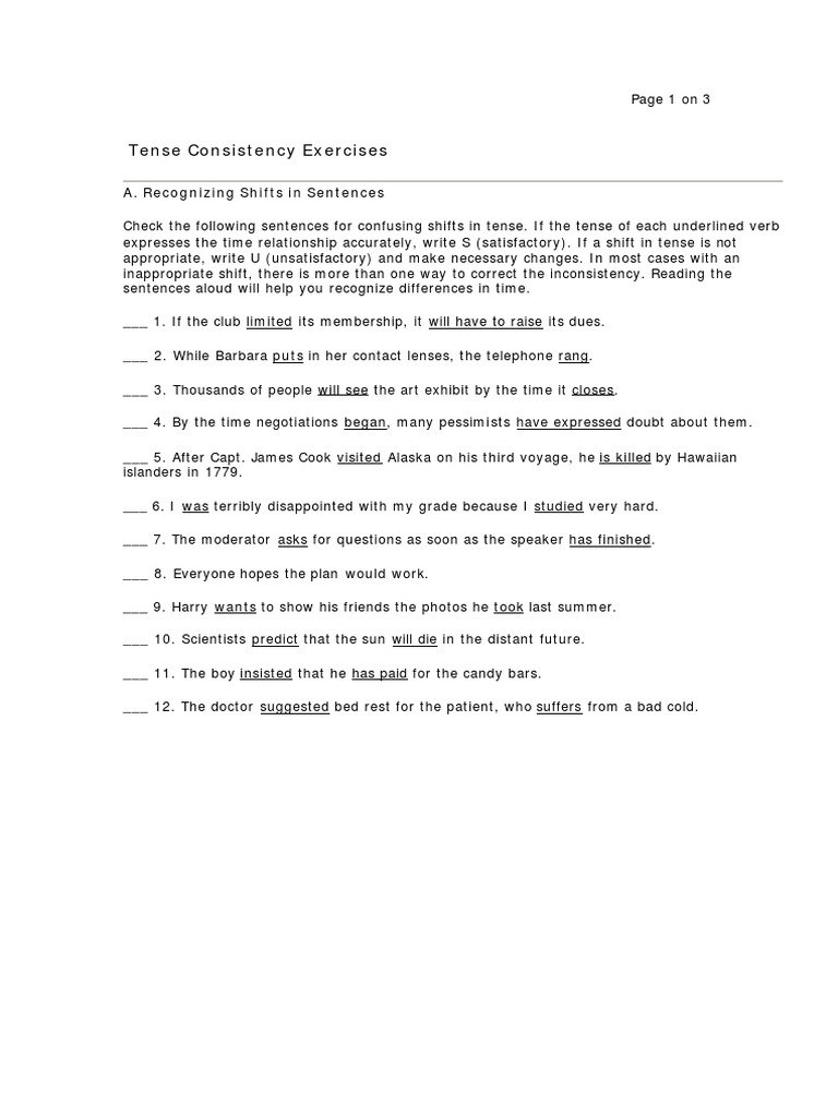 Verb Tense Consistency Worksheet Changing Tense Worksheets | Tense
