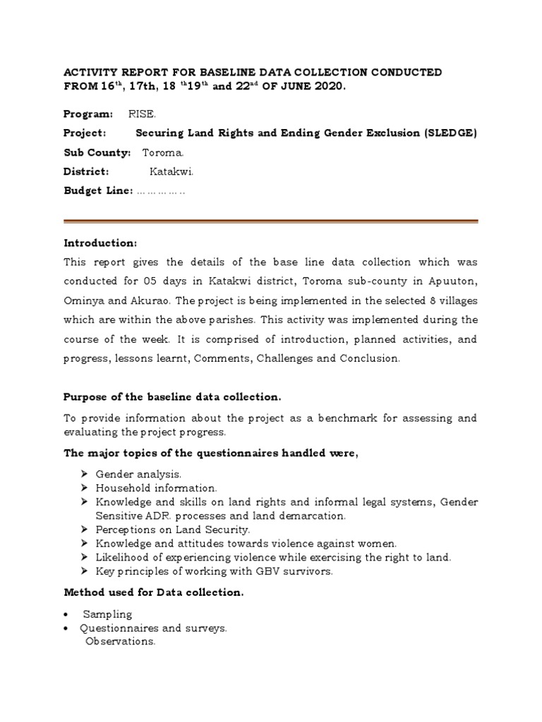 Baseline Data Weekly Report | PDF | Focus Group | Sampling (Statistics)