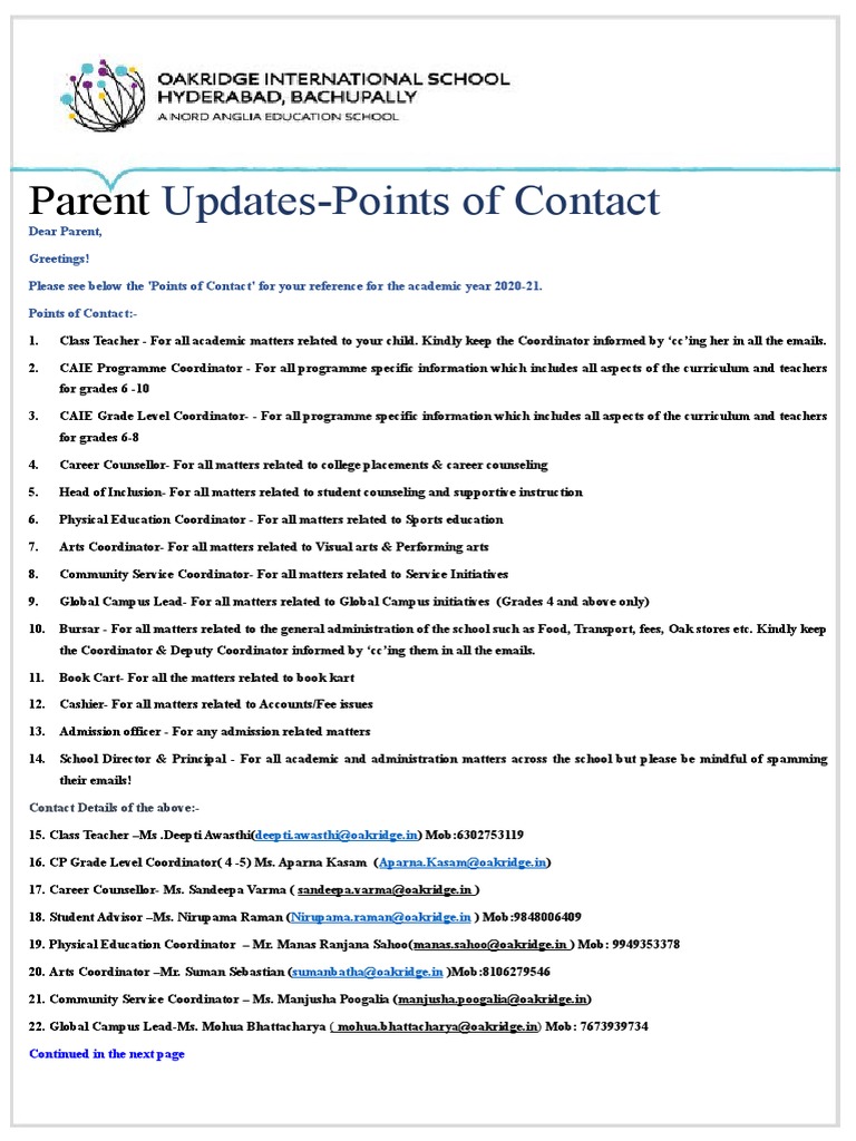 CP-Point of Contact Details 20-21 | PDF | Behavior Modification | Cognition