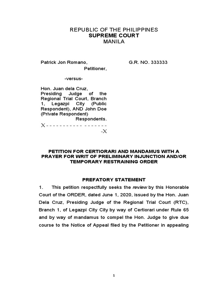 Republic of The Philippines Manila: Supreme Court | PDF | Certiorari | Mandamus