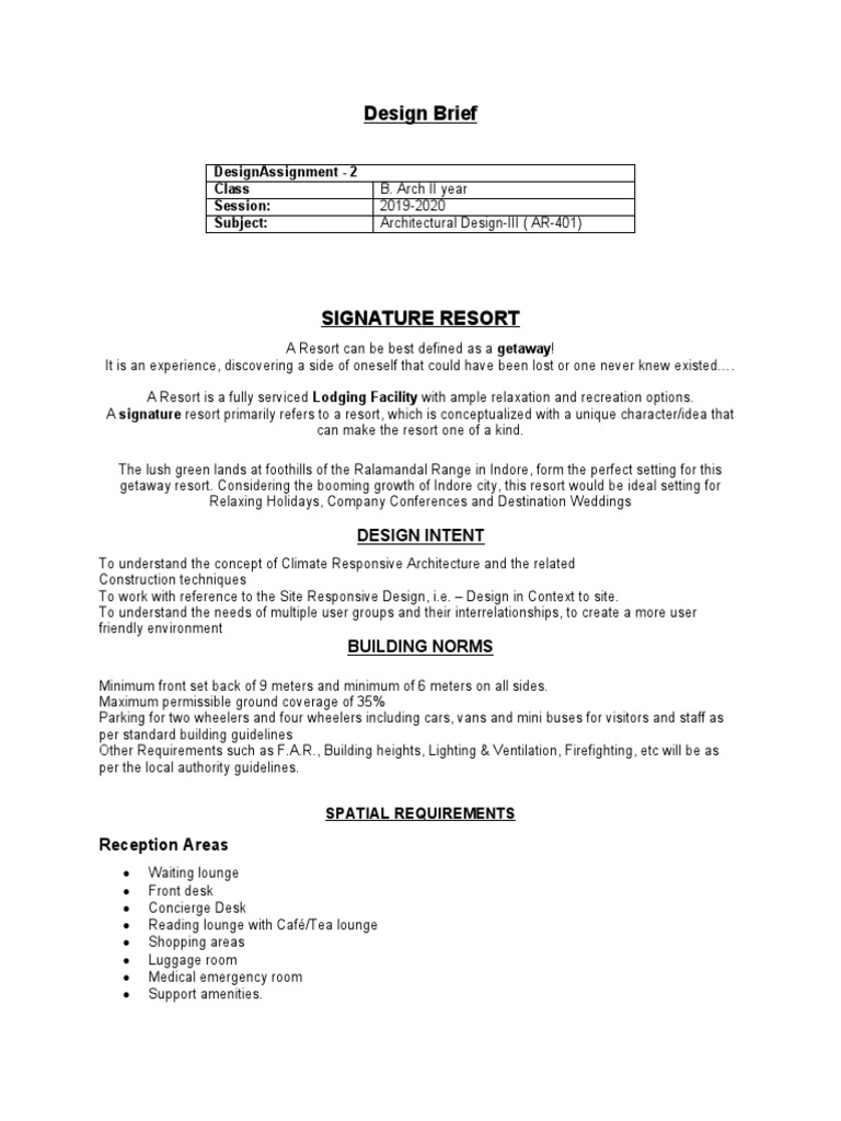 Design Brief For Resort-2020 | PDF | Resort | Kitchen