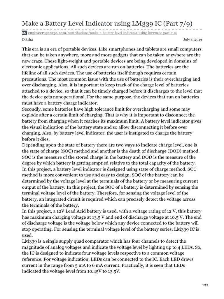 Make A Battery Level Indicator Using LM339 IC | PDF | Electronic ...
