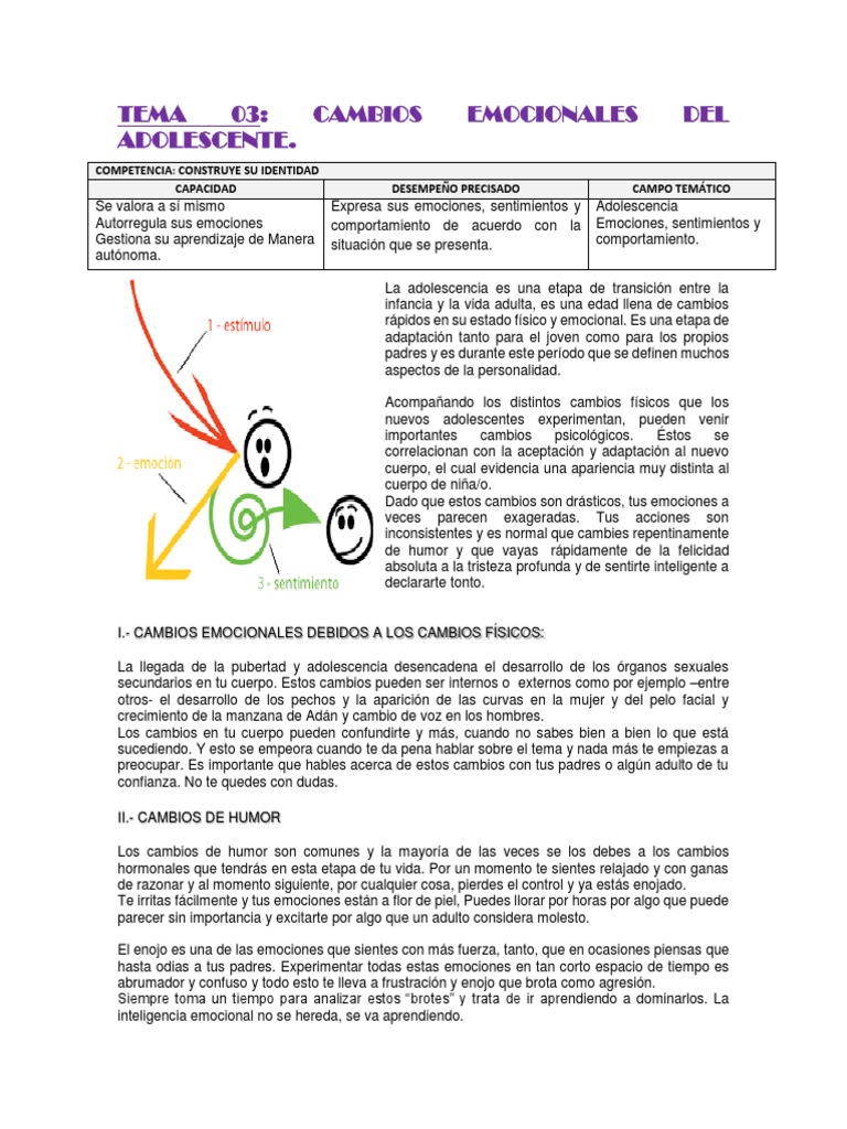 Tema #03 DPCC - Ficha Del Estudiante | PDF | Las emociones | Adolescencia